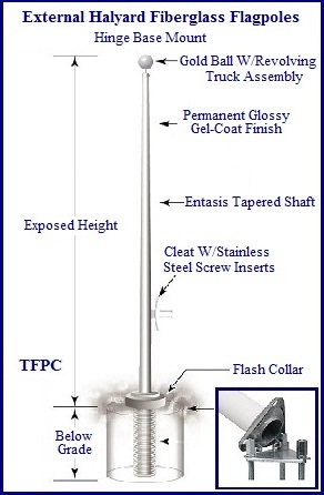 20ft Thru 60ft EXTERNAL HALYARD HINGE BASE FIBERGLASS FLAGPOLES FREE ...